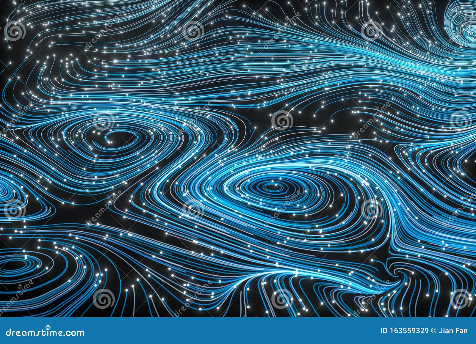 Vortical Line Pattern, Glowing Particles Trails, 3d Rendering Stock ...