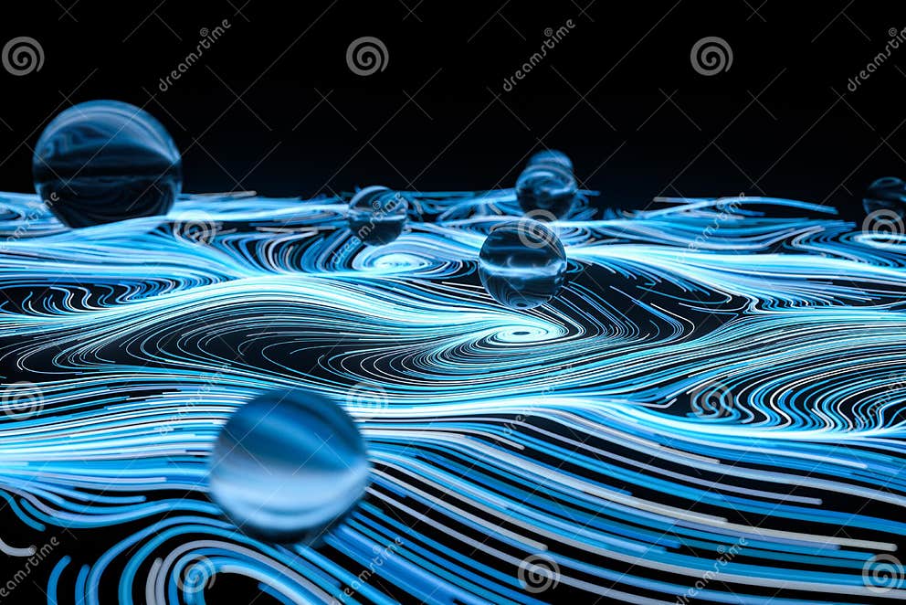 Vortical Line Pattern, Glowing Particles Trails, 3d Rendering Stock ...