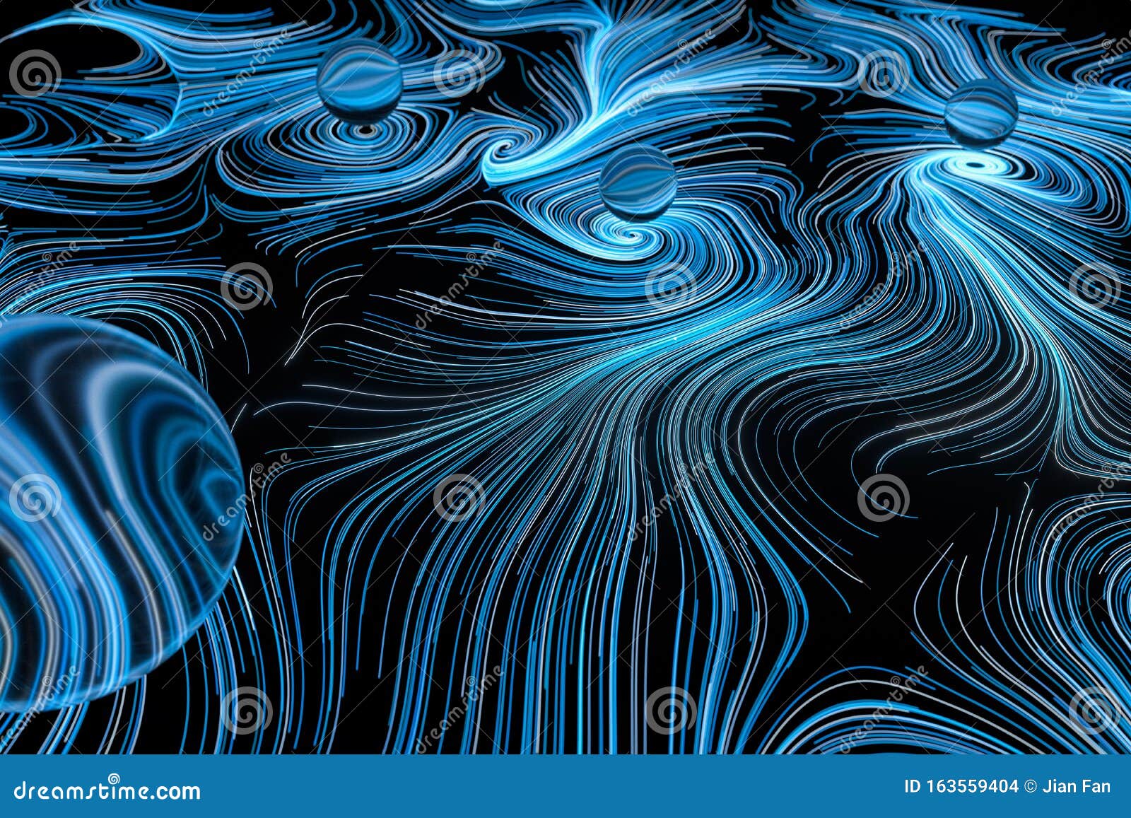Vortical Line Pattern, Glowing Particles Trails, 3d Rendering Stock ...