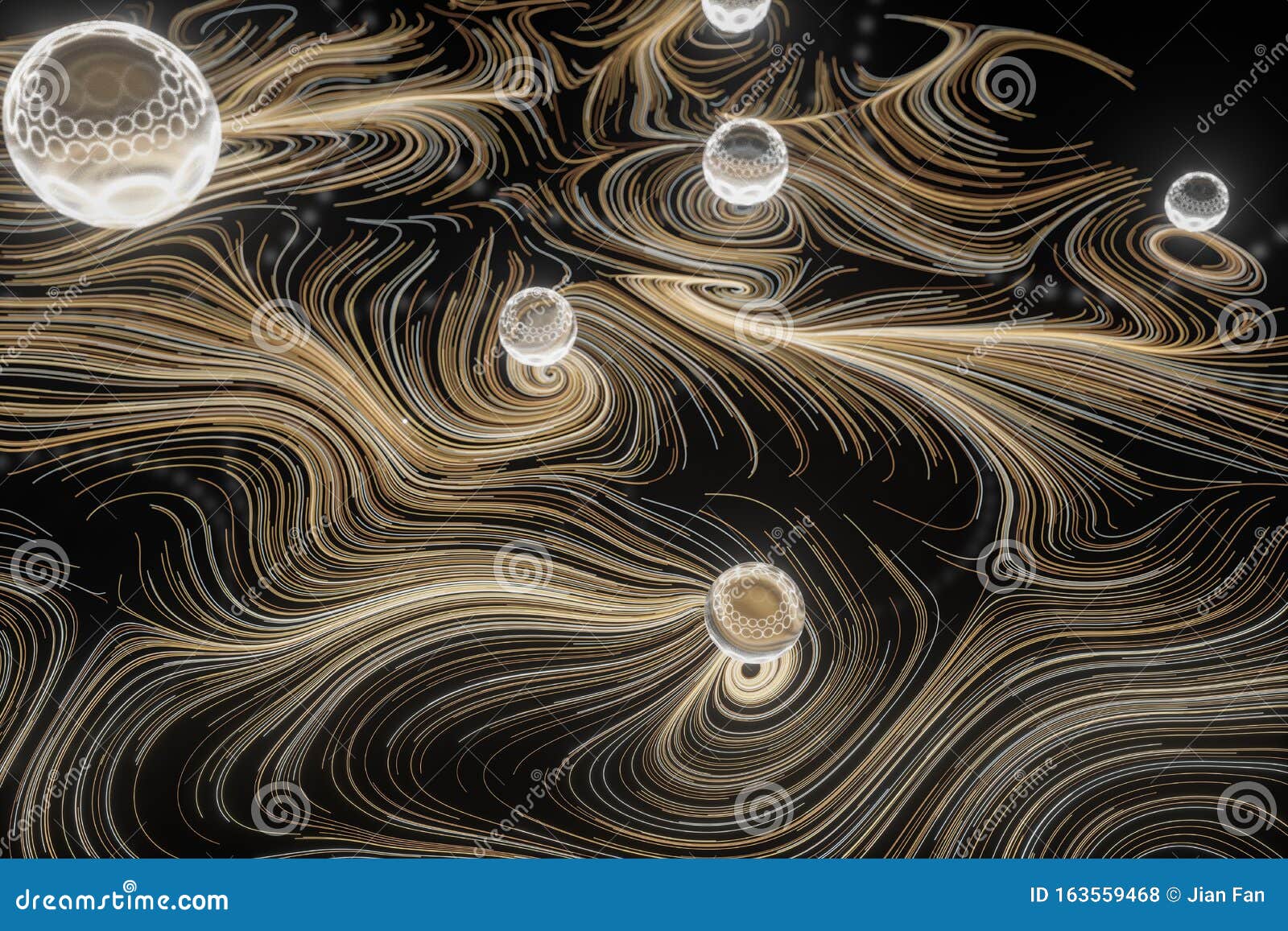 Vortical Line Pattern, Glowing Particles Trails, 3d Rendering Stock ...