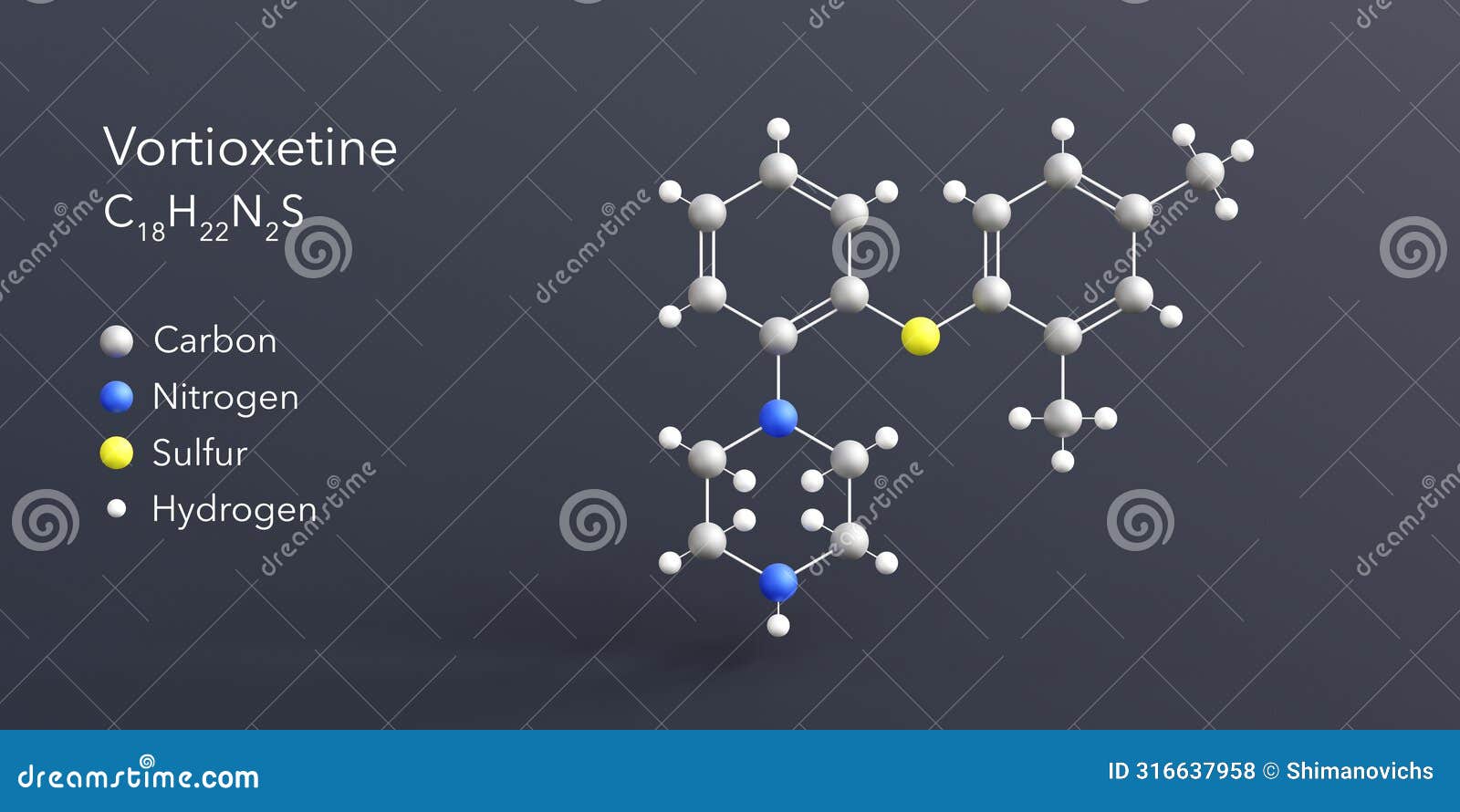 Vortioxetine Molecular Structure, Antidepressant, Ball And Stick 3d ...