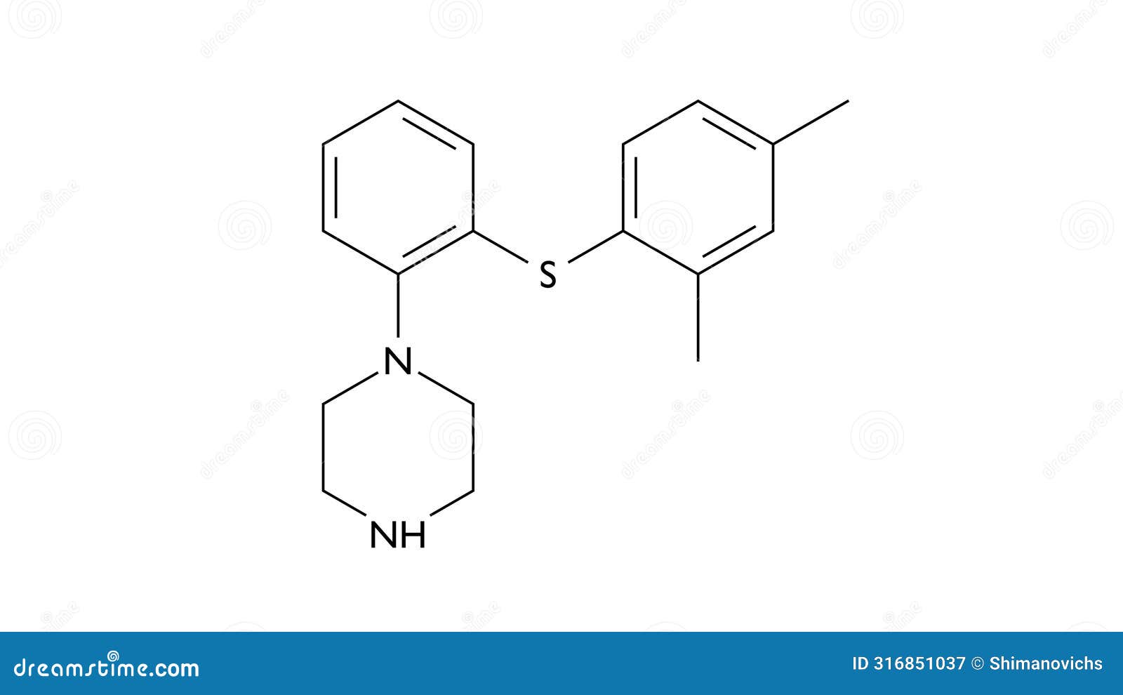 Vortioxetine Molecule, Structural Chemical Formula, Ball-and-stick ...