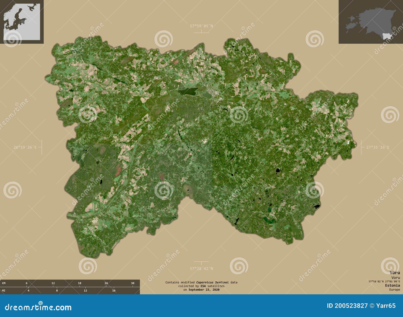 Voru, Estonia - Composition. Sentinel-2 Satellite Stock Illustration ...