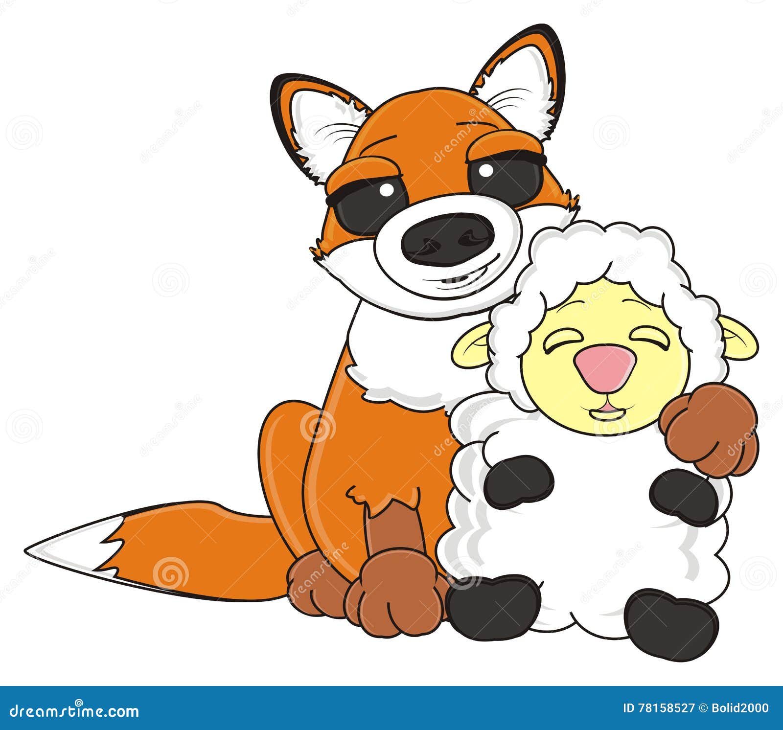 Vos die een lam koesteren stock illustratie. Illustration of ...