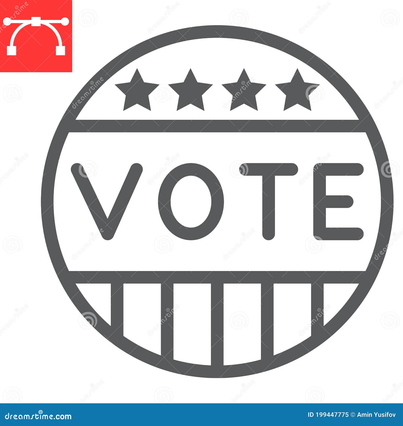 Vote Badge Line Icon, Election and Democratic, Vote Button Sign Vector ...