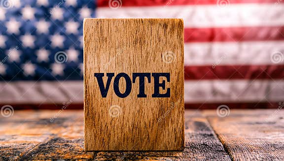 Vote Block in Front of American Flag Stock Photo - Image of ...