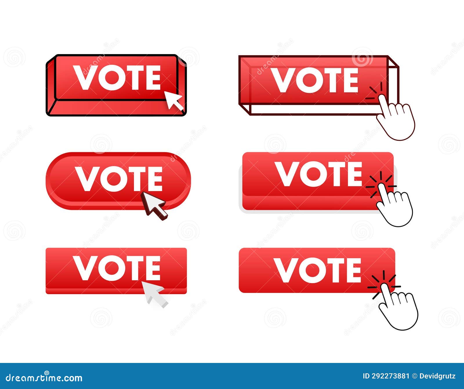 Vote Button with Pointer Clicking. Vote Web Buttons Set. User Interface Element in Flat Style ...