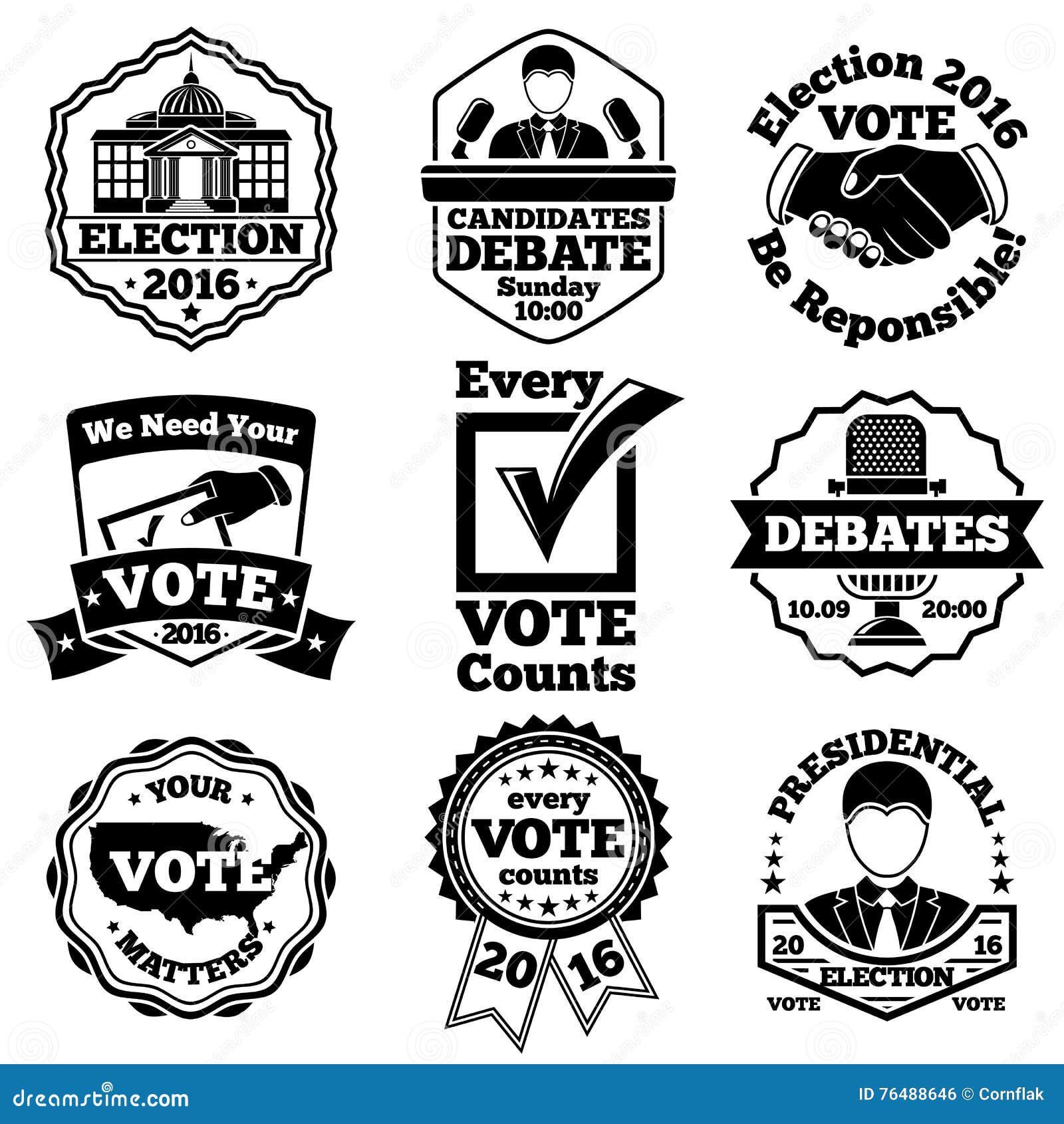 Vote and Election Labels. Vector Set. Stock Vector - Illustration of ...