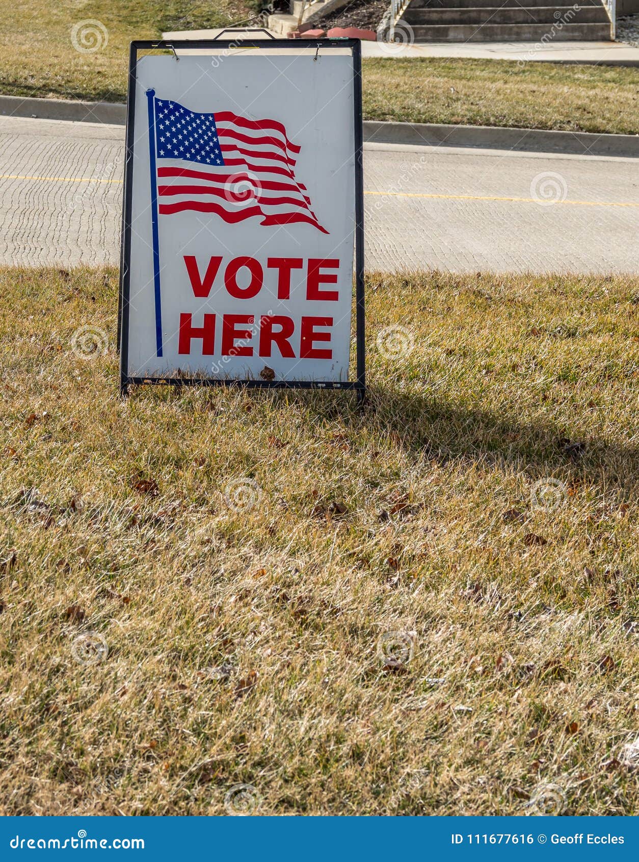 Vote here roadside sign stock photo. Image of place - 111677616
