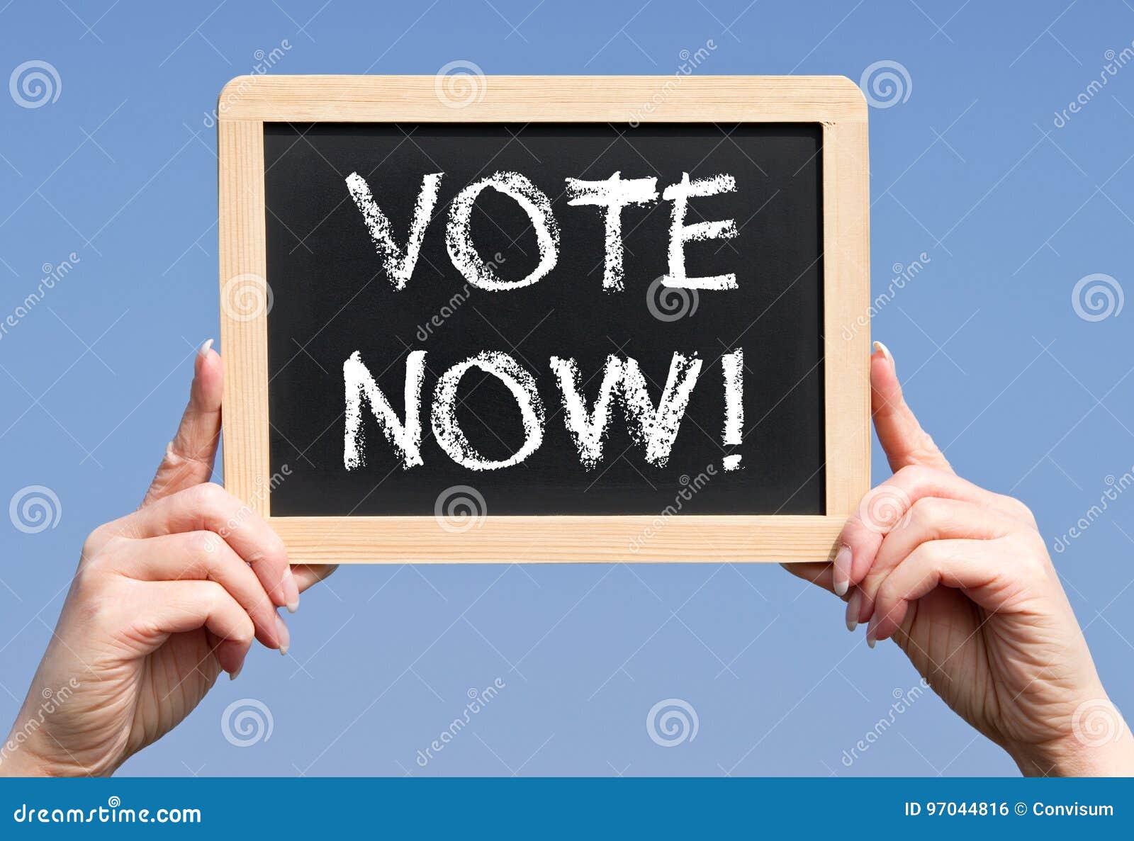 Vote Now - Female Hands Holding Chalkboard with Text Stock Photo ...