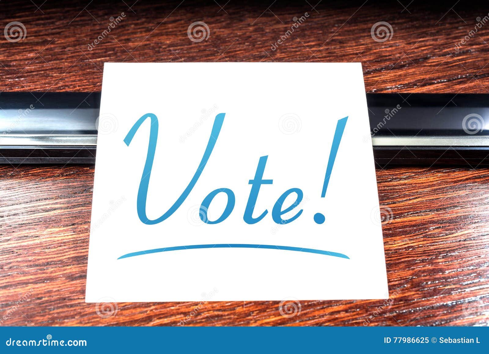 Vote Sticky Note on Paper Lying on Wooden Cupboard Stock Image - Image ...