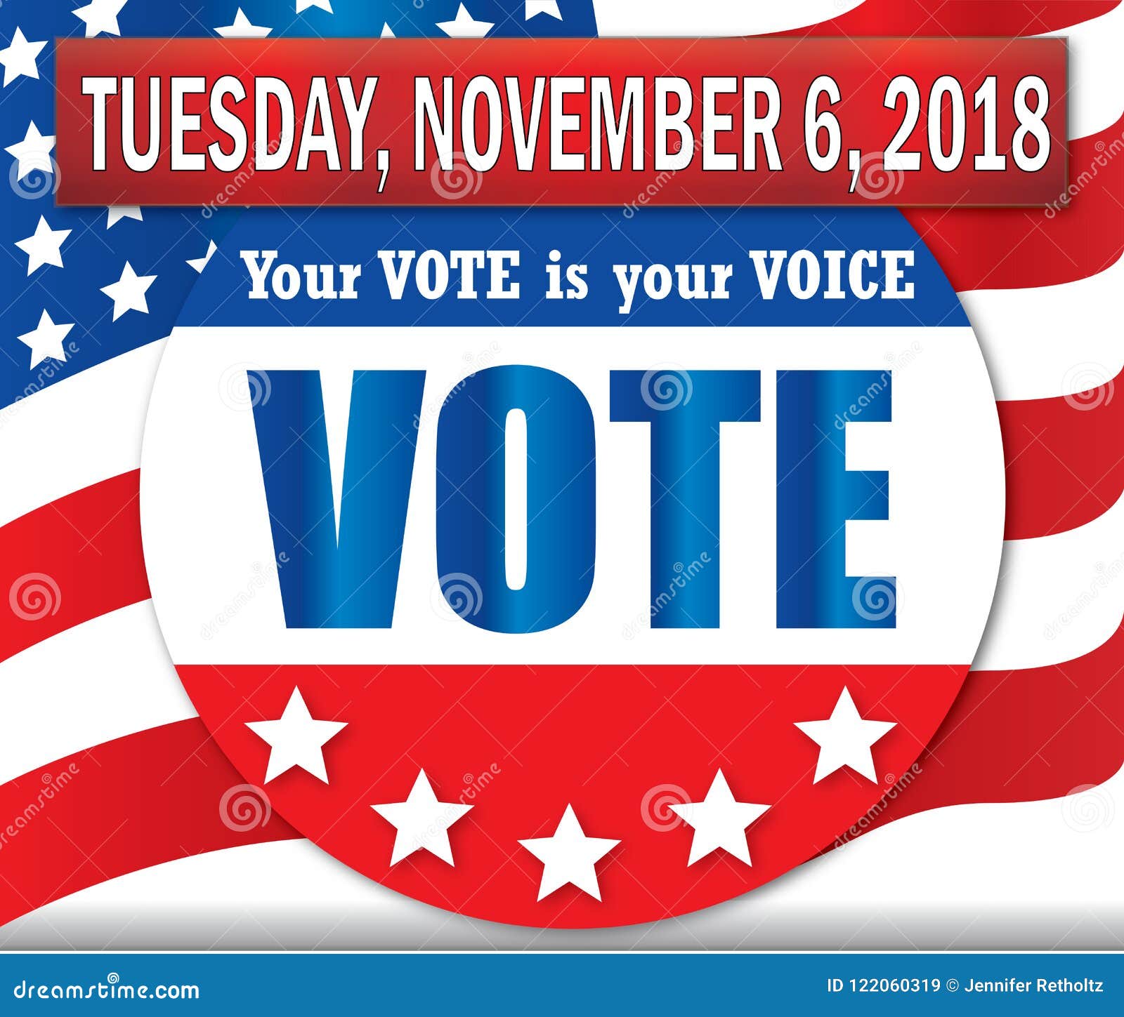 Vote Tuesday November 6 2018 Banner With American Flag Stock