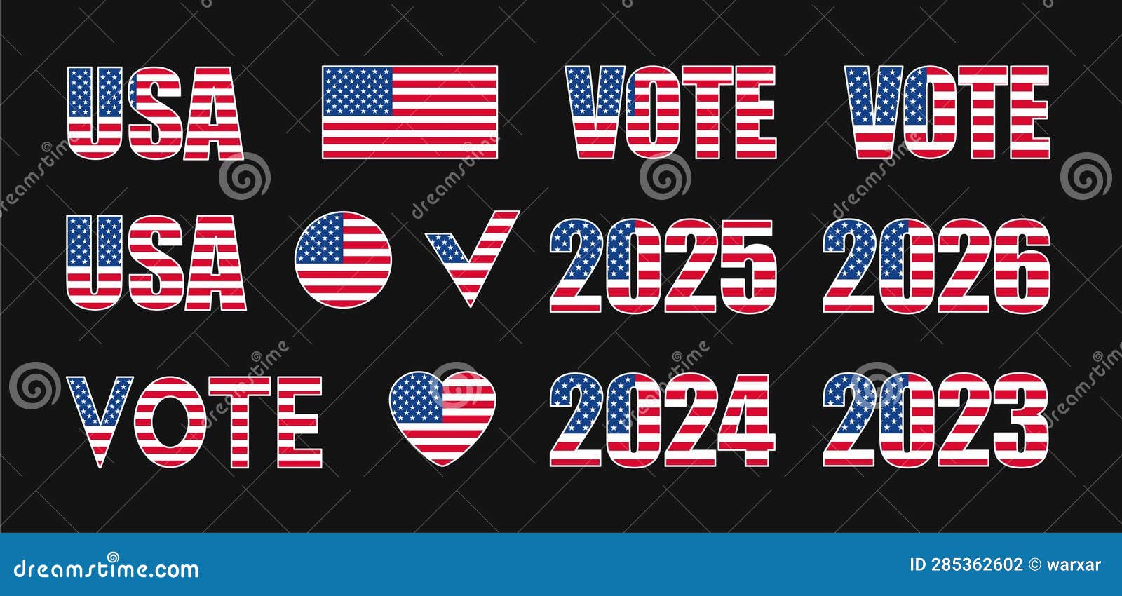 Vote, US Flag Vector Illustration. Stars and Stripes, Sticker Set ...