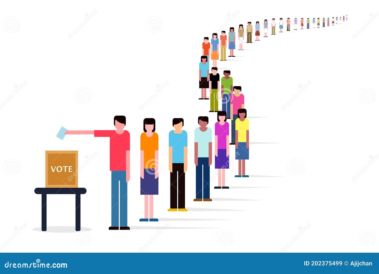 Long Queue Vector Illustration. People Crowd With Kid, Elder, Family ...