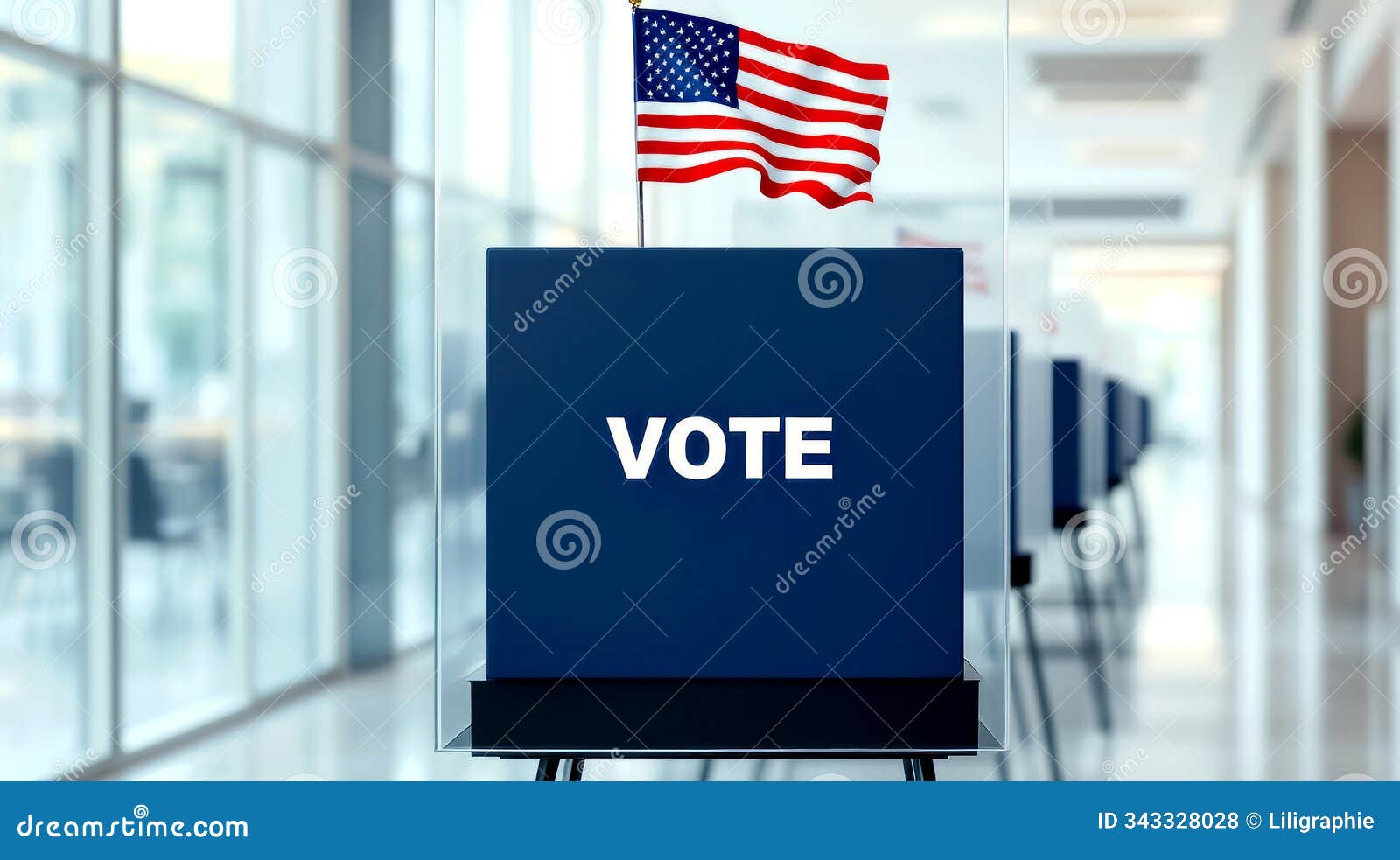 Voting Booth with an American Flag Inside a Modern Building Setup ...