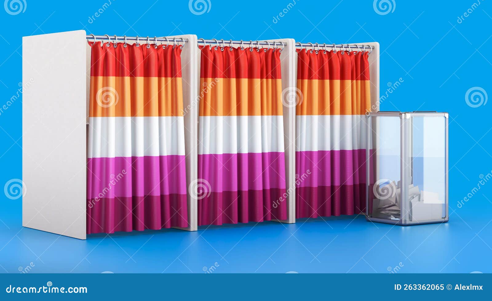 Voting Booths with Lesbian Flag and Ballot Box. 3D Rendering Stock ...