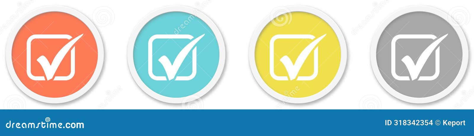 Voting or Check Mark Icon - Symbol on 4 Round Buttons Stock ...