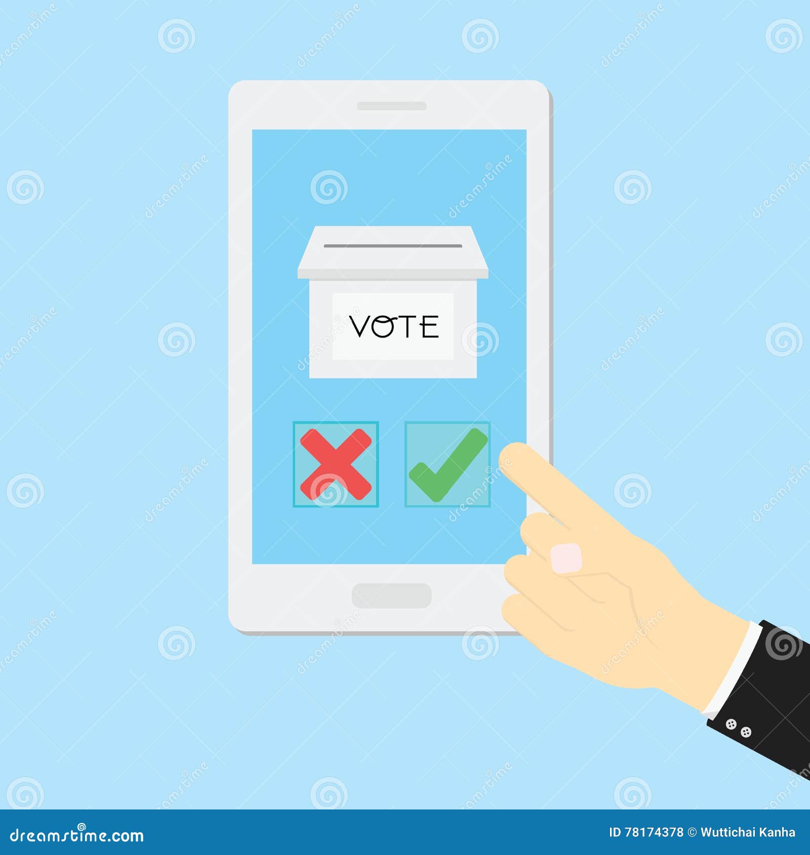 Voting Concept by Hand Put True or Fail in Mobile Phone Stock Vector ...