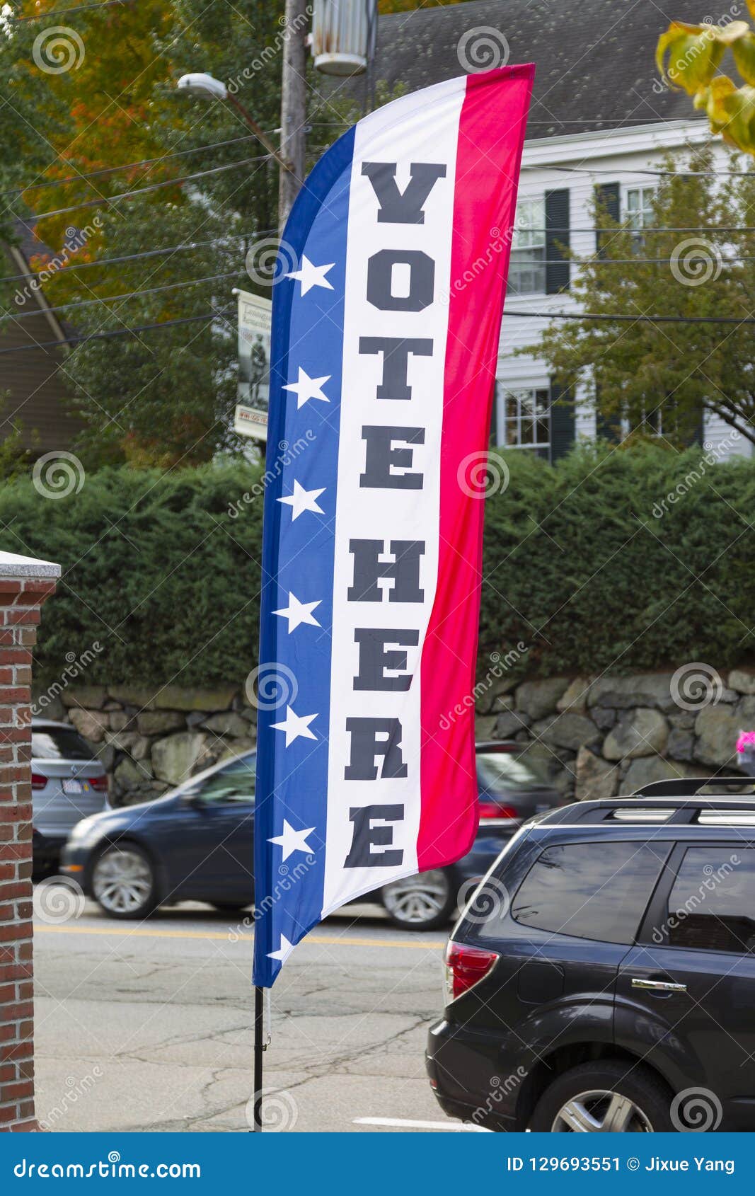 VOTING HERE Banner stock image. Image of sign, voting - 129693551