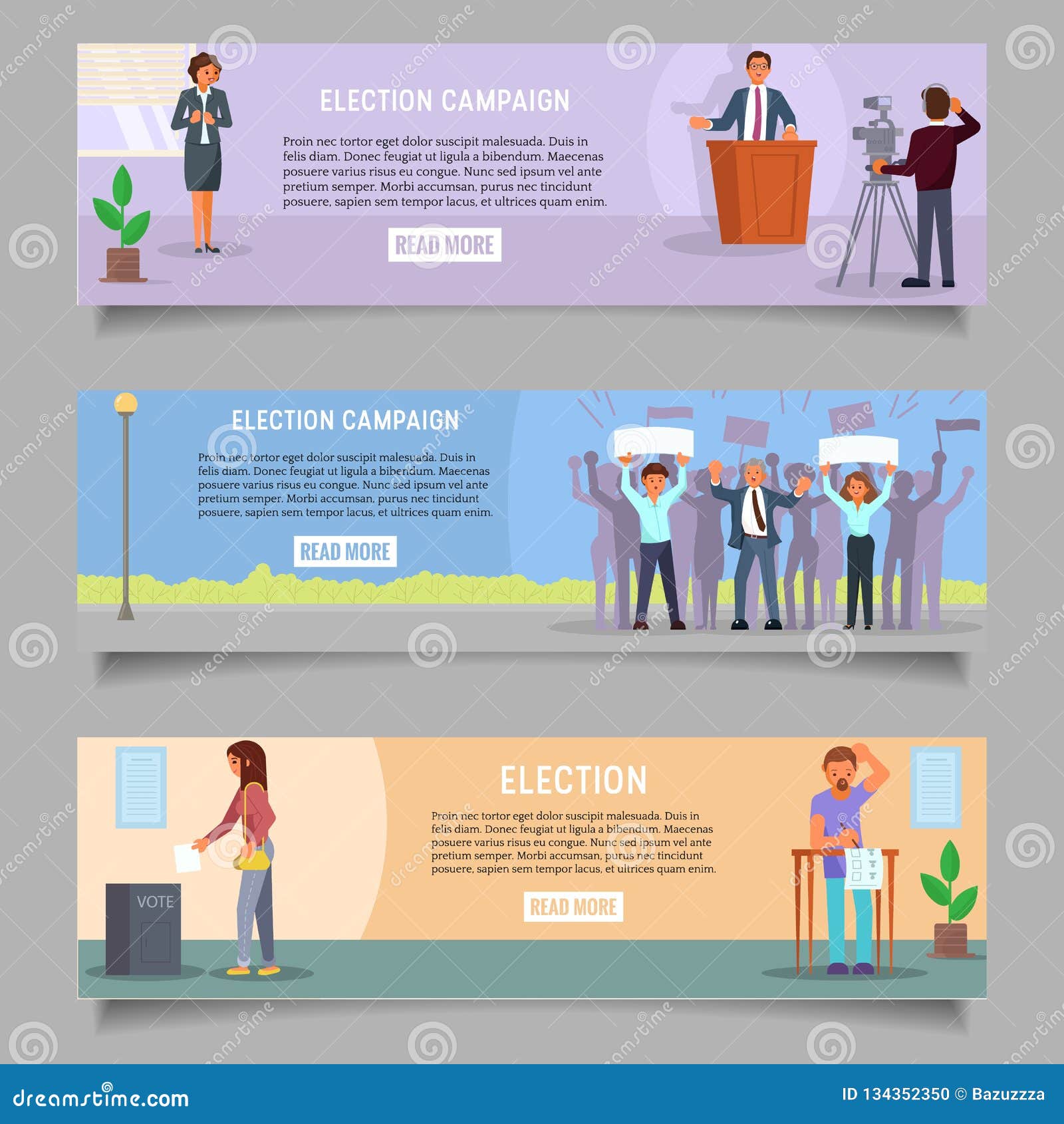 Voting Web Banner Template Set, Vector Flat Illustration Stock Vector ...