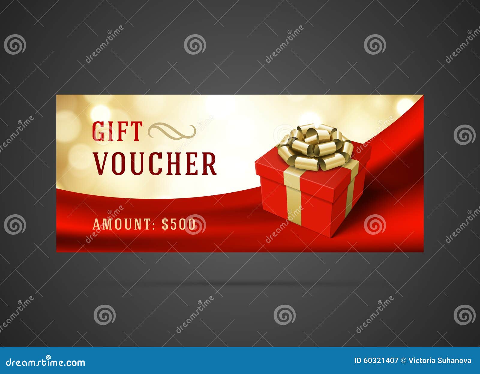 Voucher Template with Gift Box and Bow Vintage Stock Vector ...