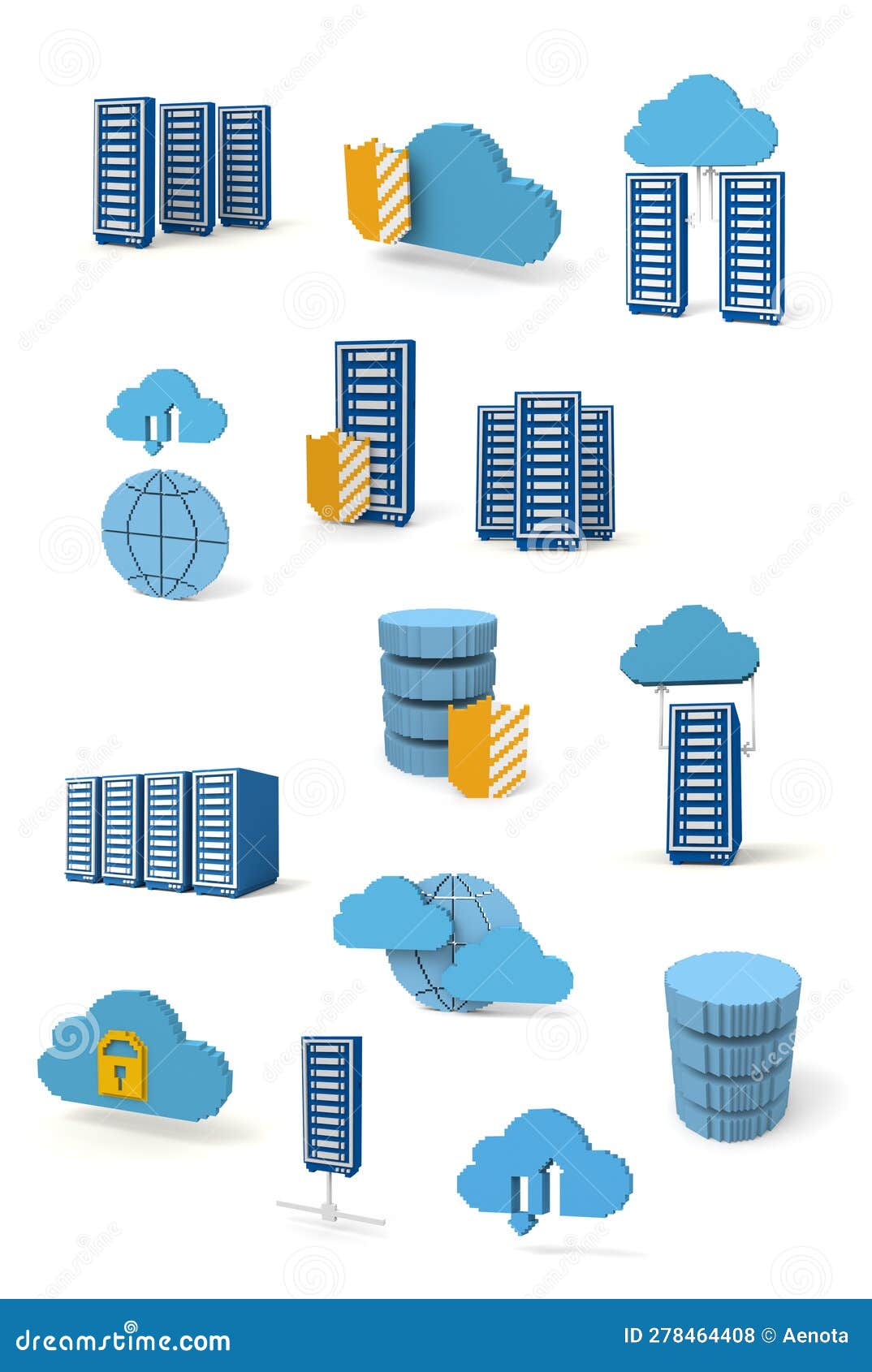 Voxel Low Poly Cloud Database Collection - Isometric Cloud Storage ...