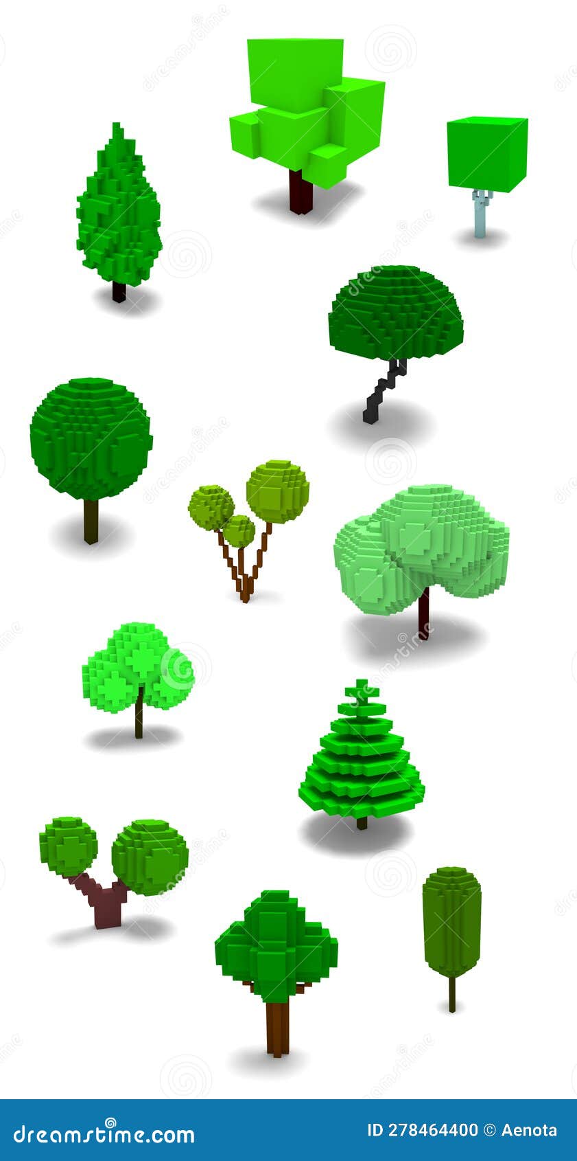 Voxel Low Poly Tree Crown Collection Isometric 3D Pixel Art For Design ...