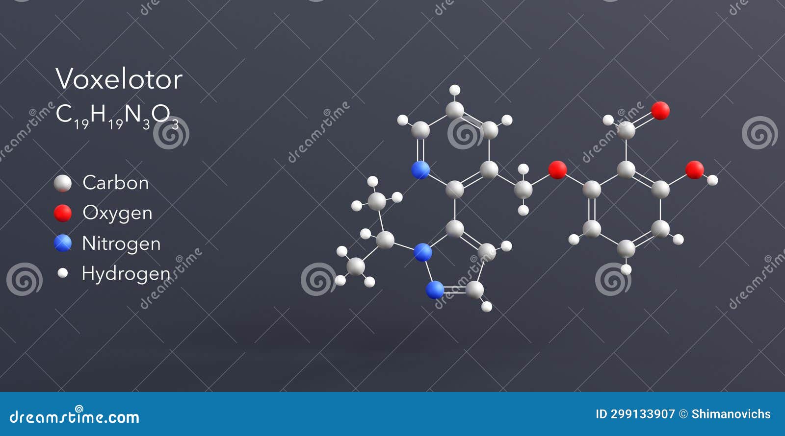 Voxelotor Molecule 3d Rendering, Flat Molecular Structure with Chemical ...