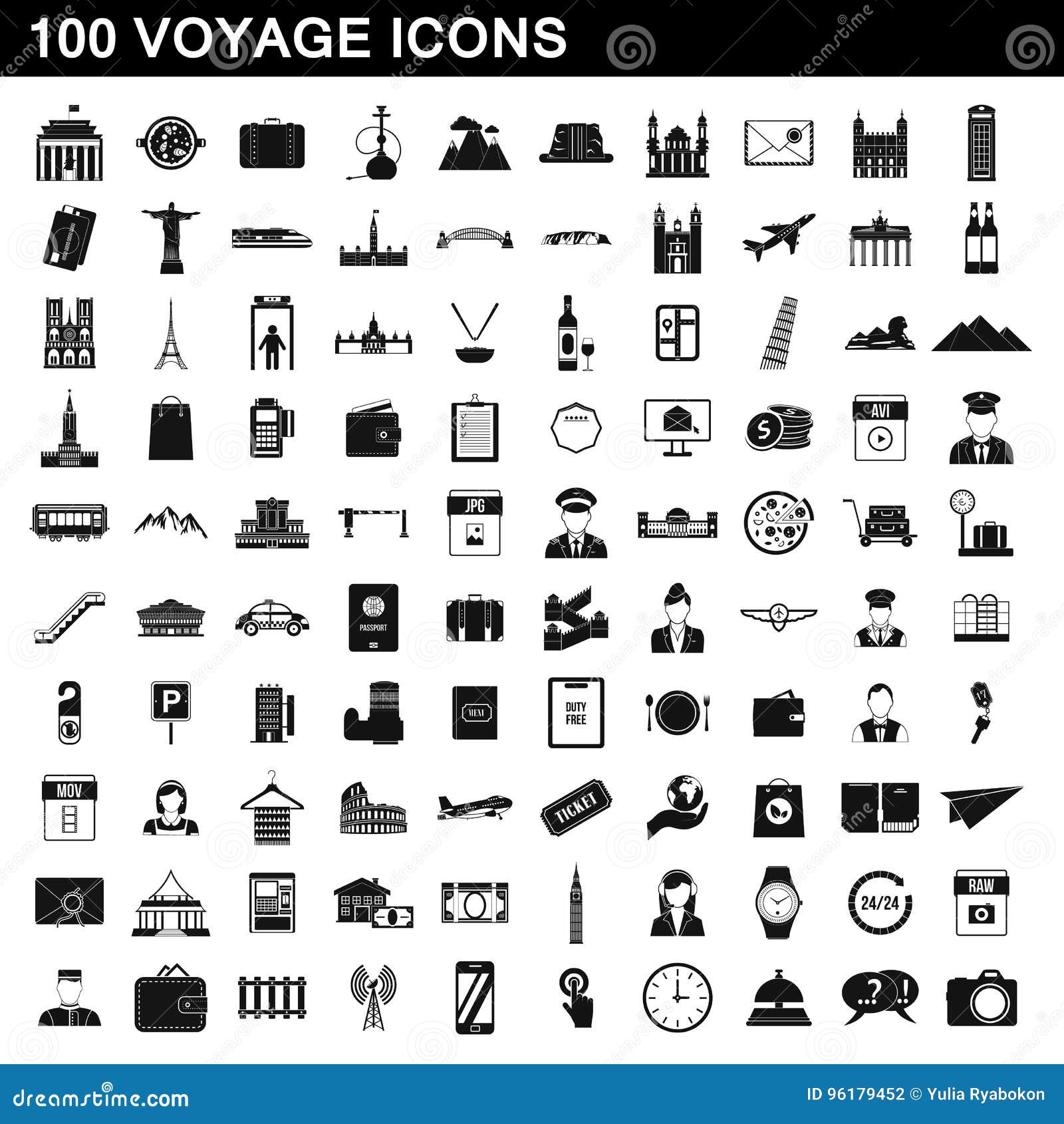 100 Voyage Icons Set, Simple Style Stock Vector - Illustration of pilot ...