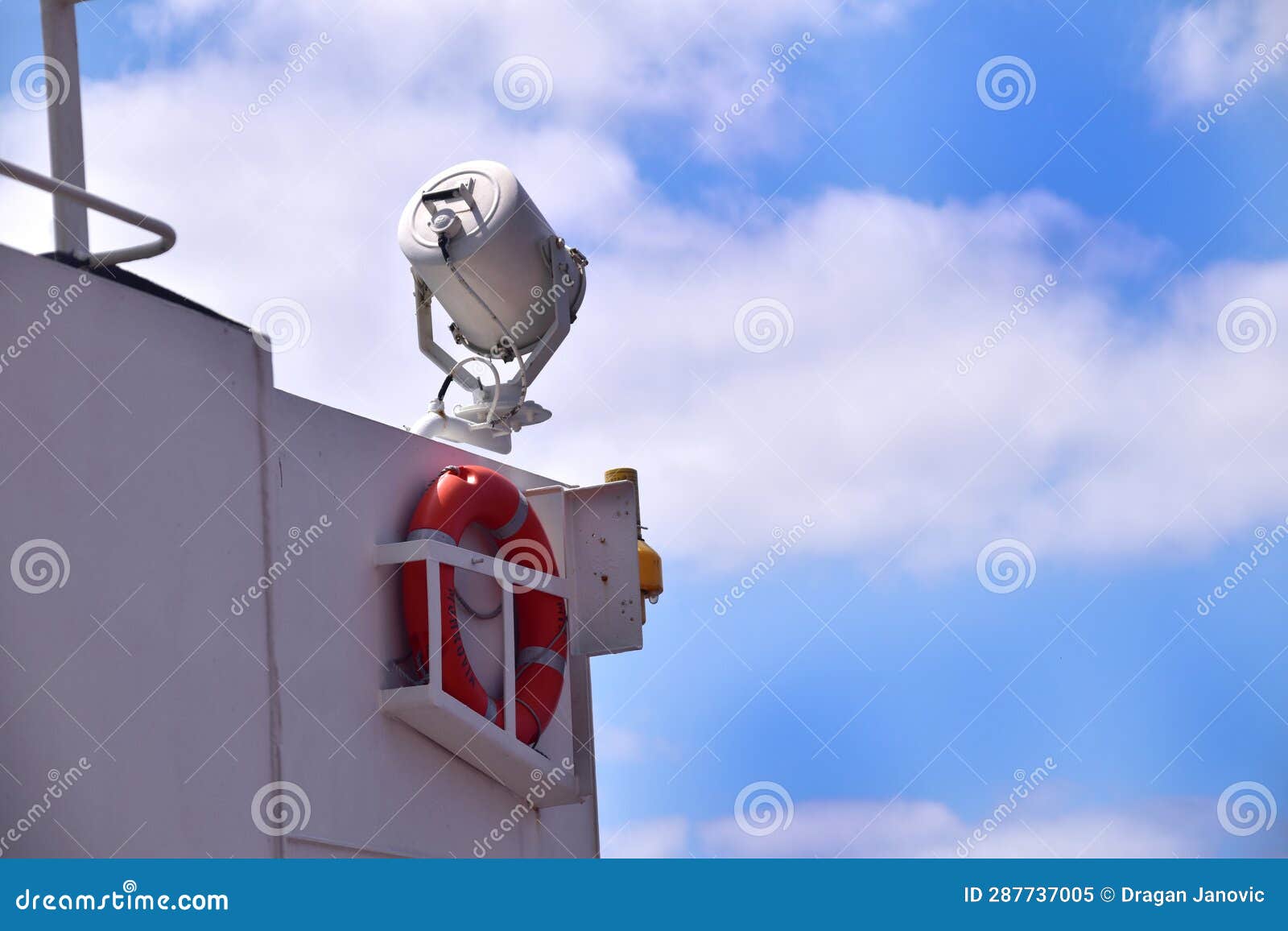 Navigational Bridge, Search Light and MOB Buoy Stock Image - Image of ...