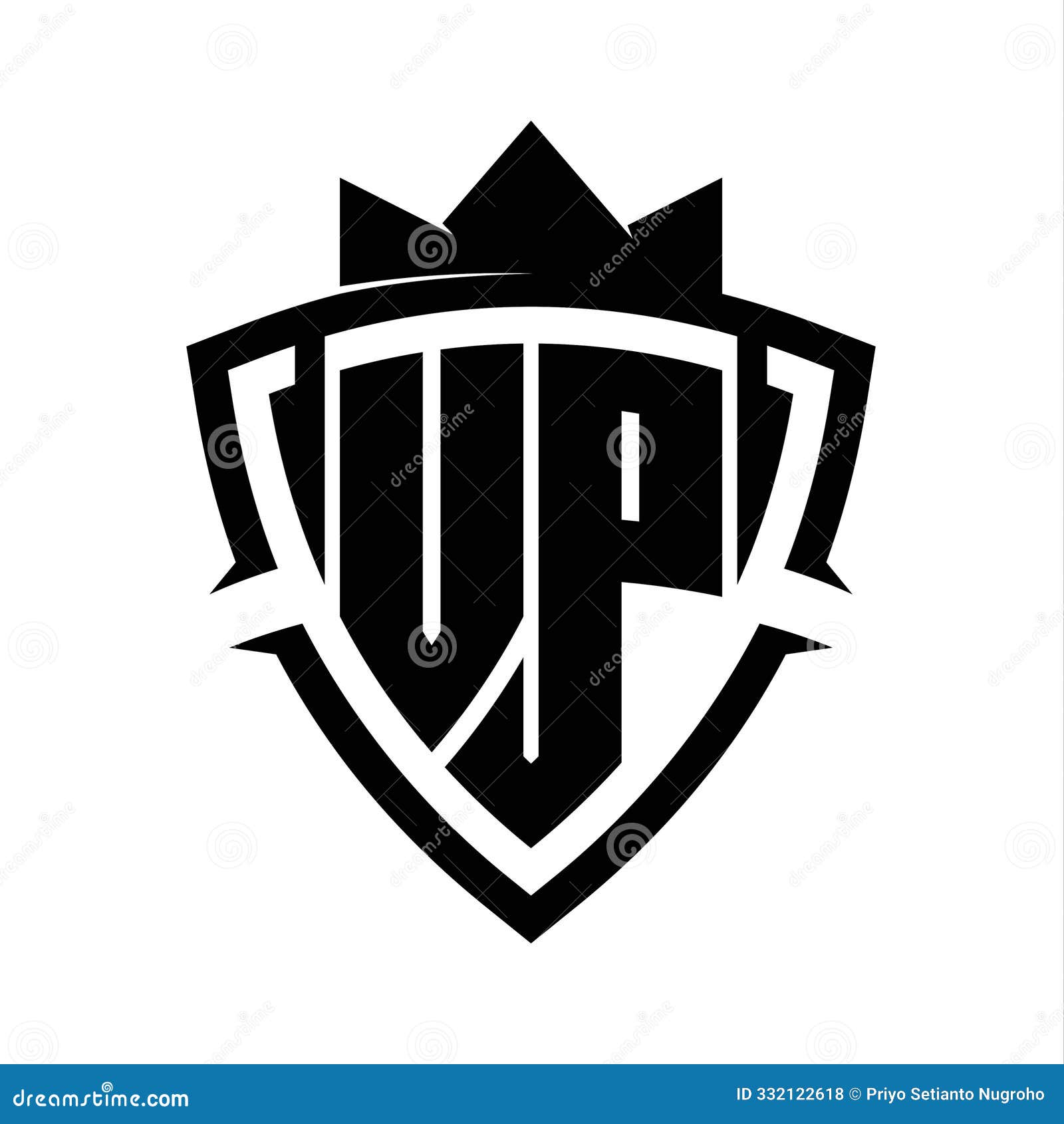 VP Letter Bold Monogram Triangle Curve Shield Shape with Crown Black ...