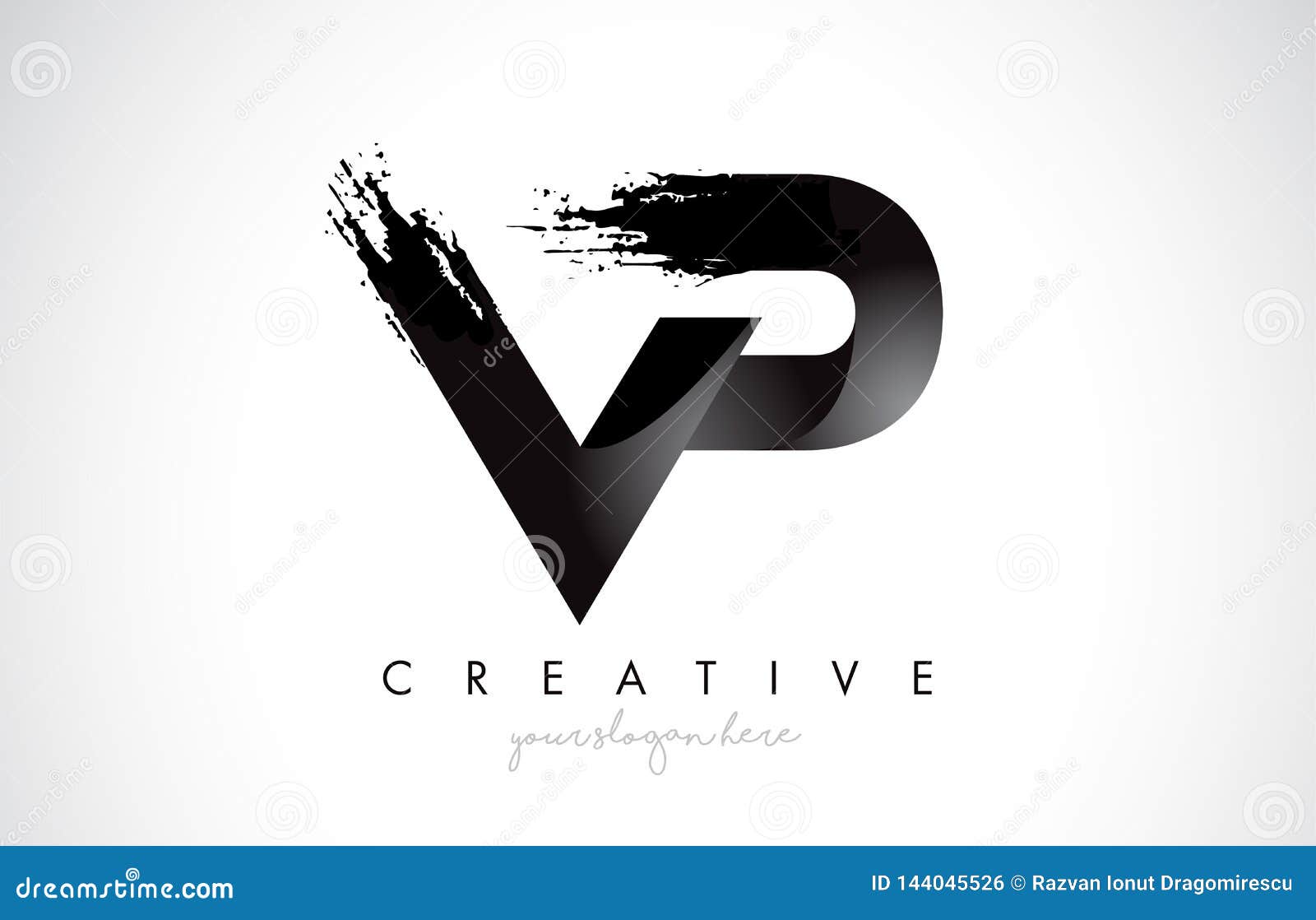 VP Letter Design with Brush Stroke and Modern 3D Look Stock Vector ...