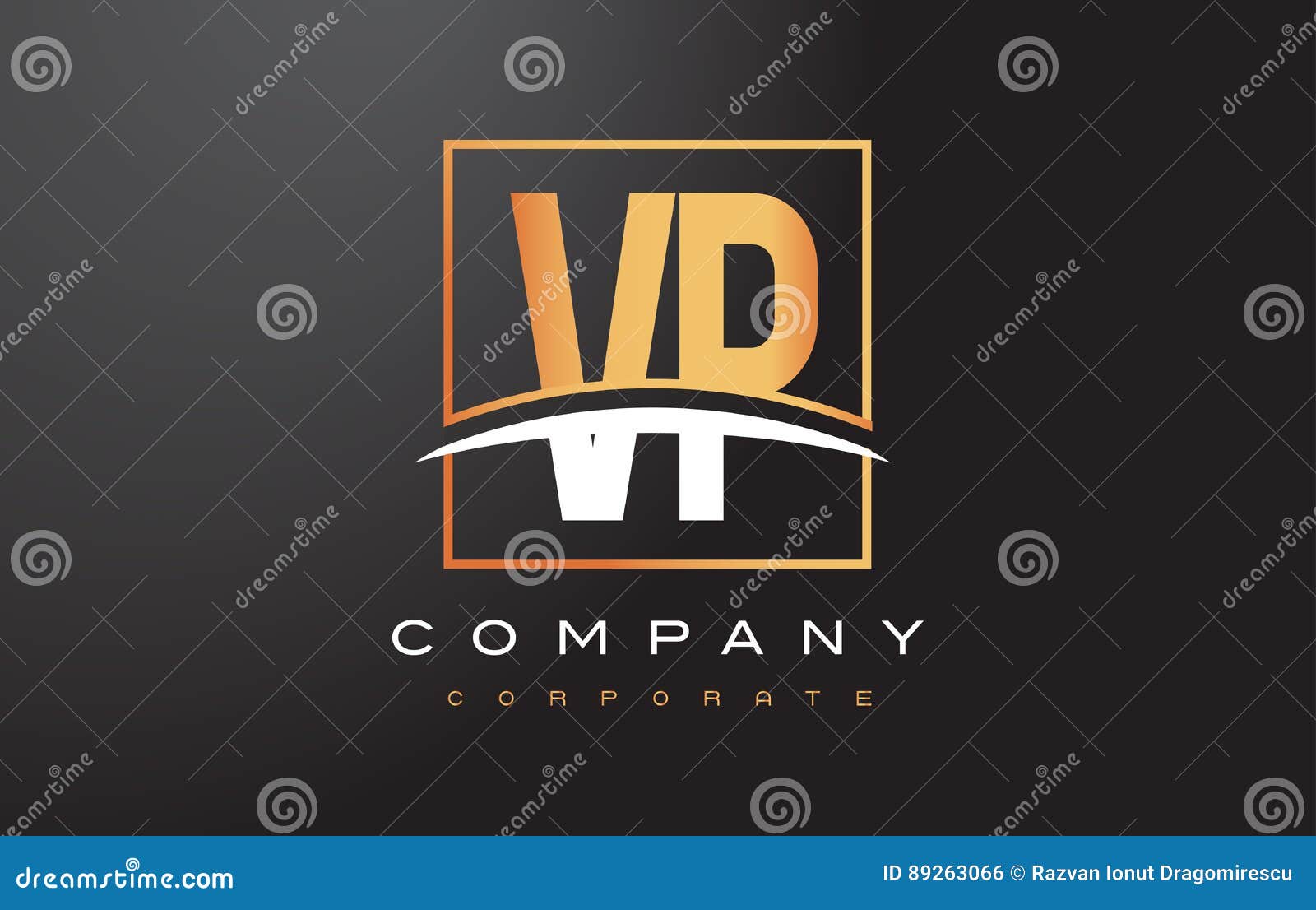 Vp V P Golden Letter Logo Design With Gold Square And Swoosh Stock Vector Illustration Of