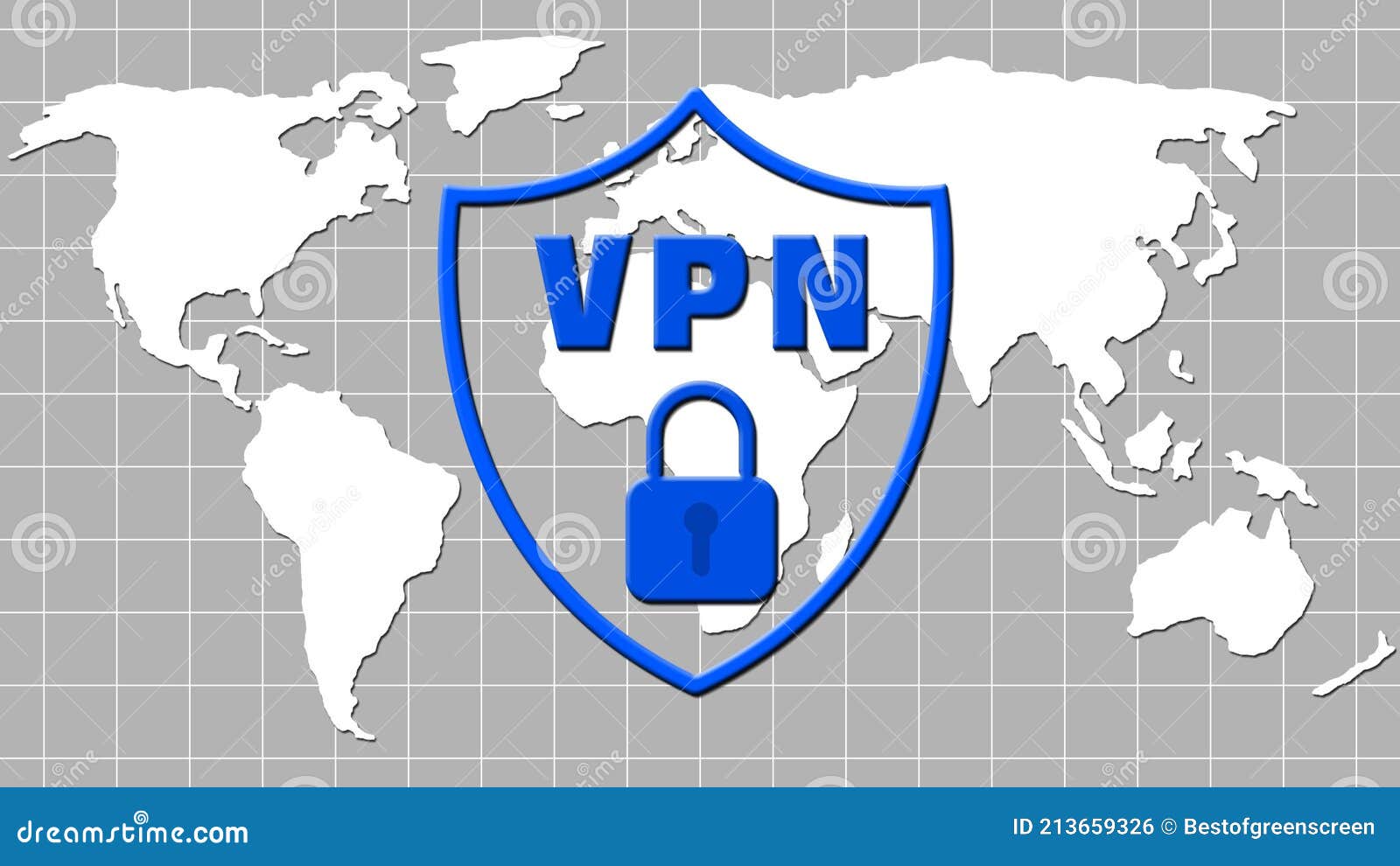 VPN Blue Logo in Shield with Padlock Over Grid Pattern with White World ...
