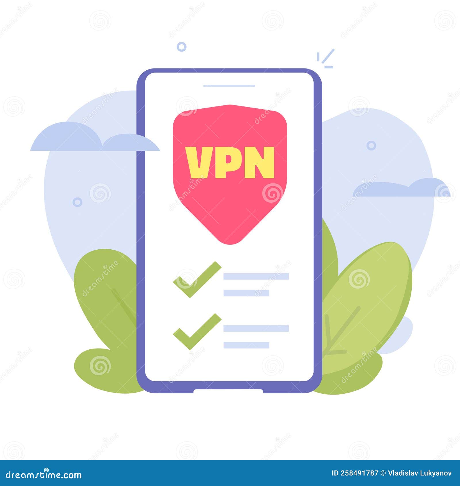 VPN on Cell Phone Mobile Checklist Vector or Virtual Private Privacy ...