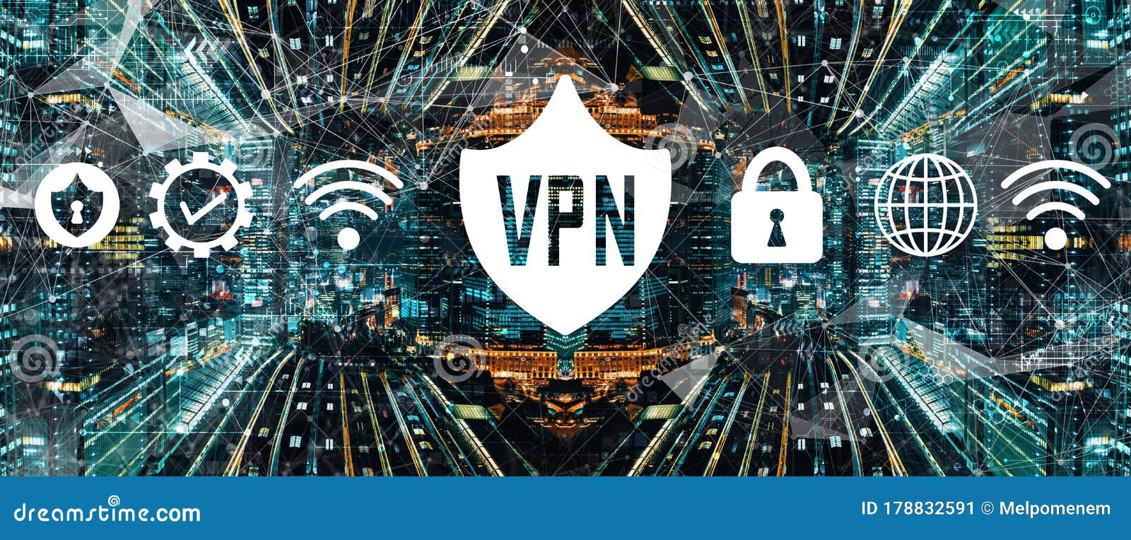 VPN Concept with Abstract Night Cityscape Stock Image - Image of ...