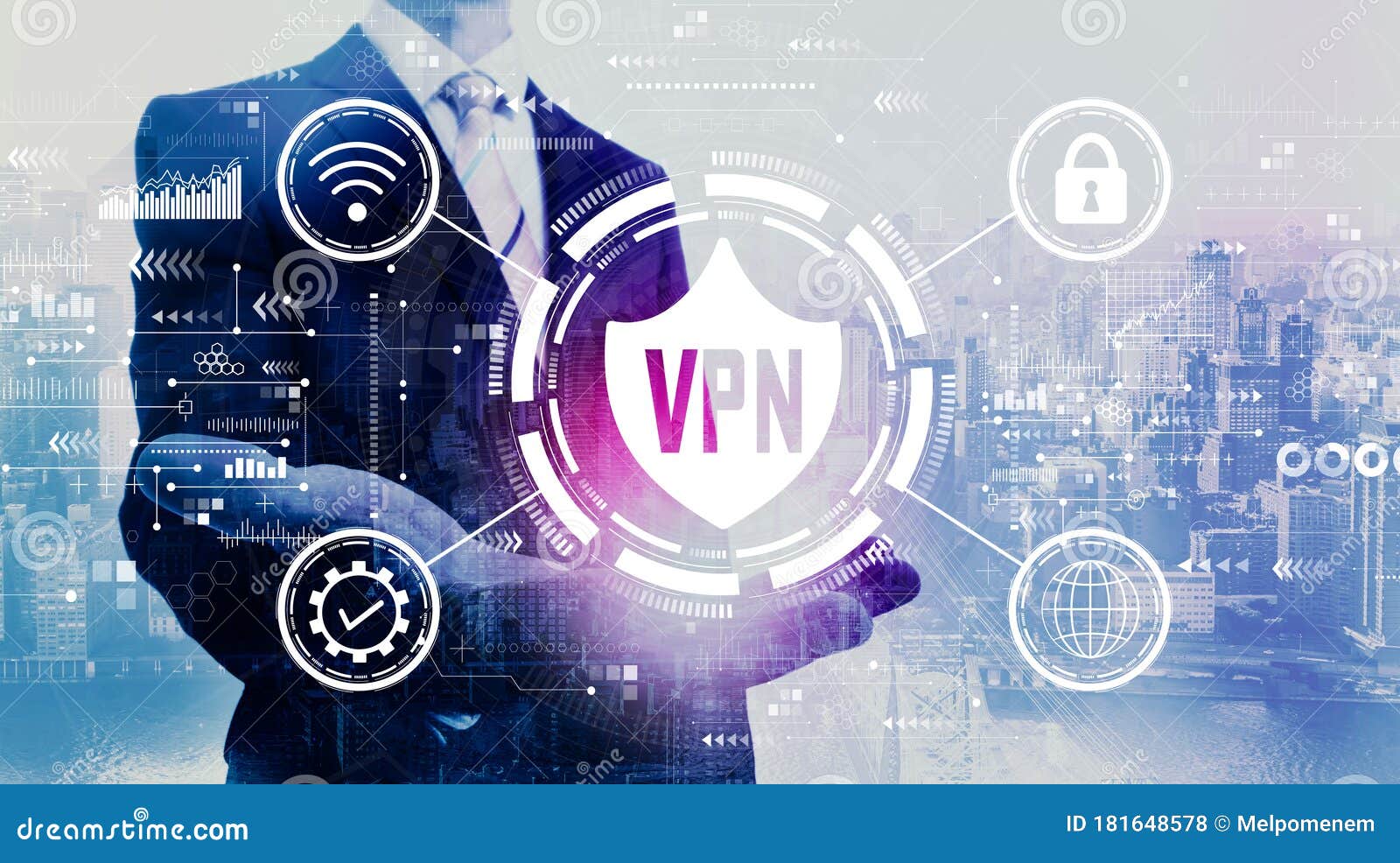 VPN Concept with Businessman Stock Photo - Image of people, blue: 181648578