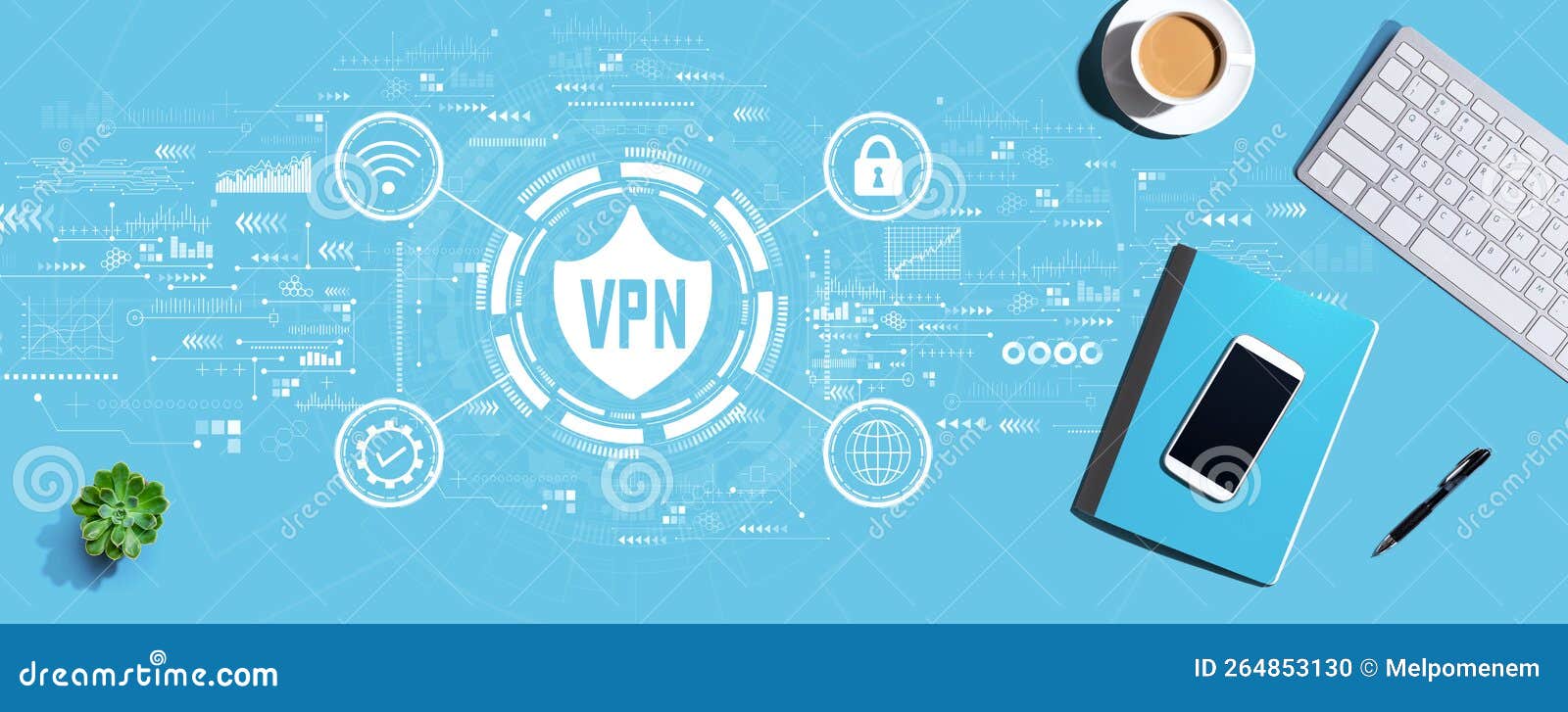 VPN Concept with Computer Keyboard and Office Items Stock Photo - Image ...