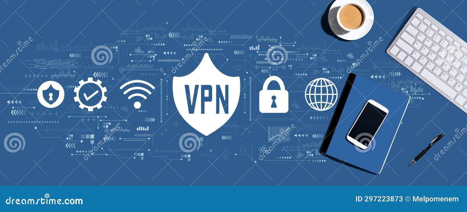 VPN Concept with Computer Keyboard and Office Items Stock Illustration ...