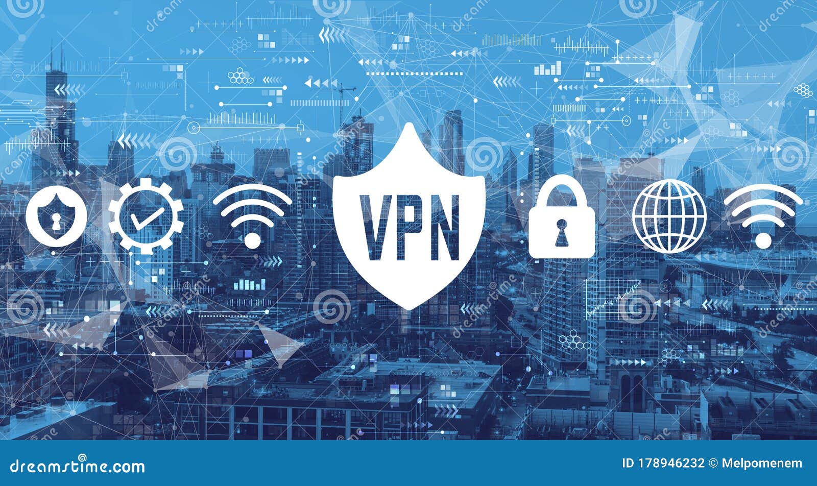 VPN Concept with Downtown Chicago Stock Illustration - Illustration of ...