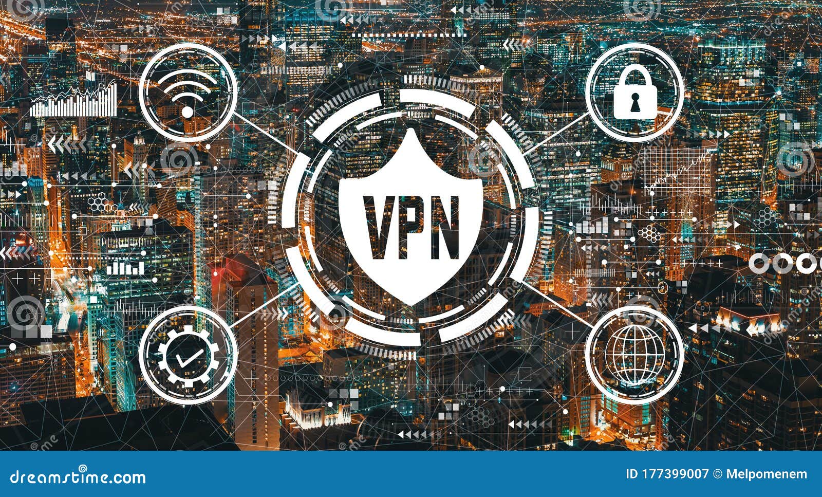 VPN Concept with Downtown Chicago Skyscrapers Stock Image - Image of ...