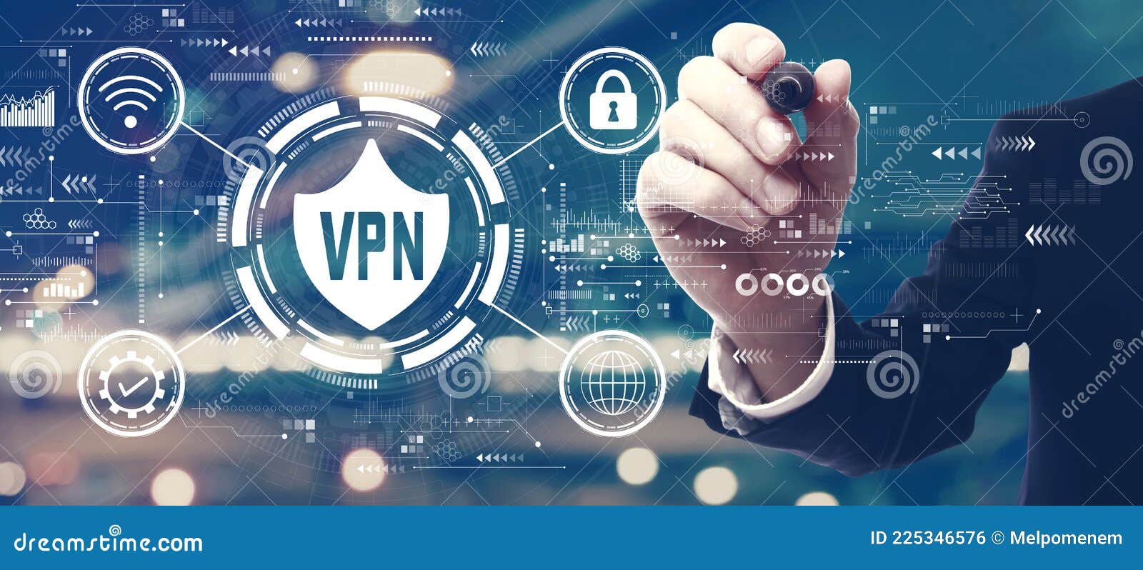 VPN Concept with a Man on City Background Stock Photo - Image of ...