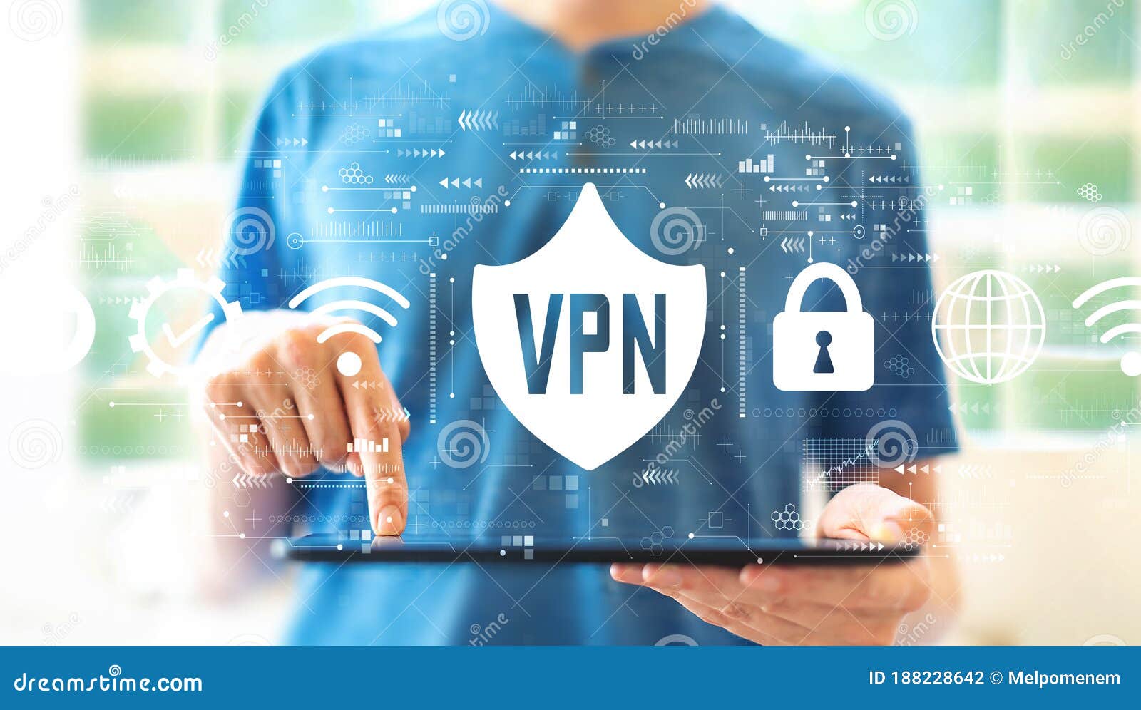 VPN Concept with Man Using a Tablet Stock Photo - Image of connection ...
