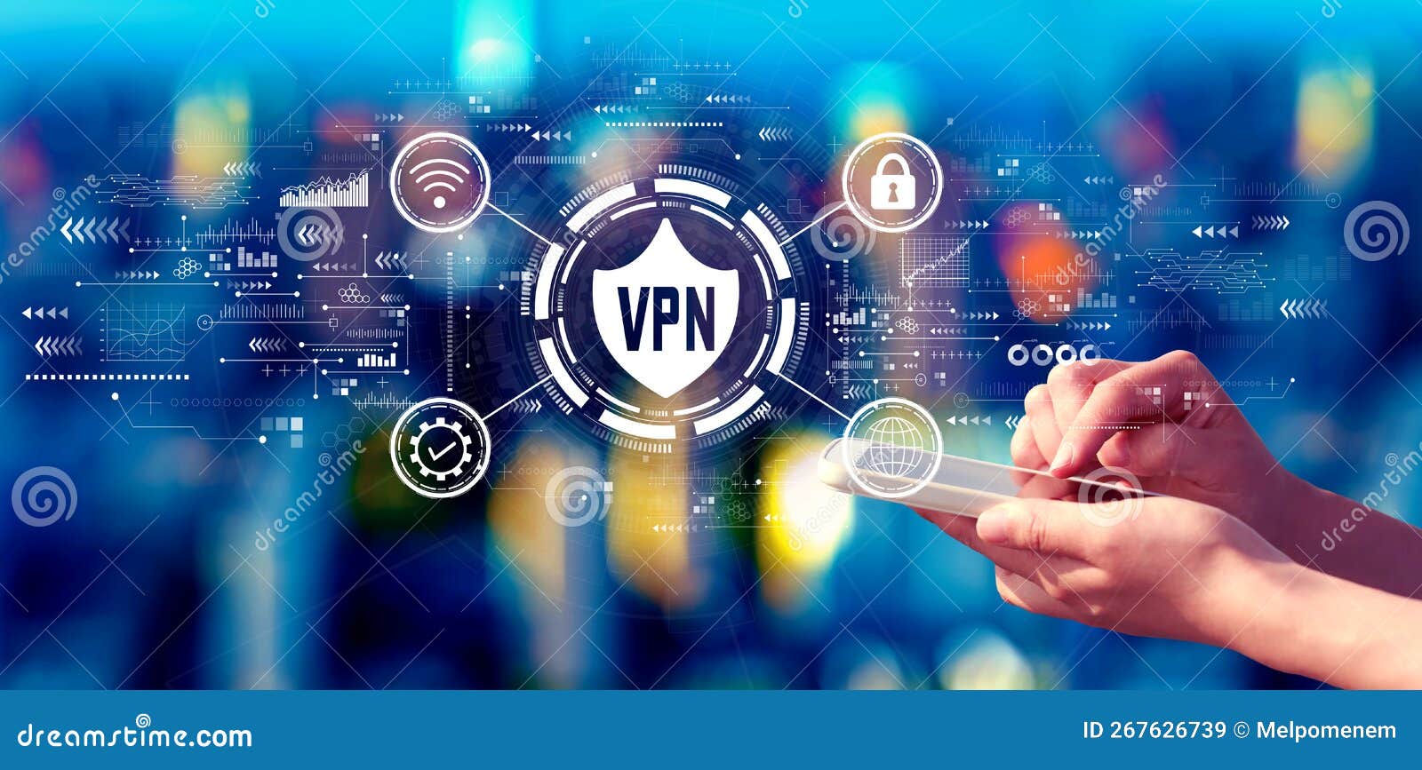 VPN Concept with Person Using a Smartphone at Night Stock Image - Image ...