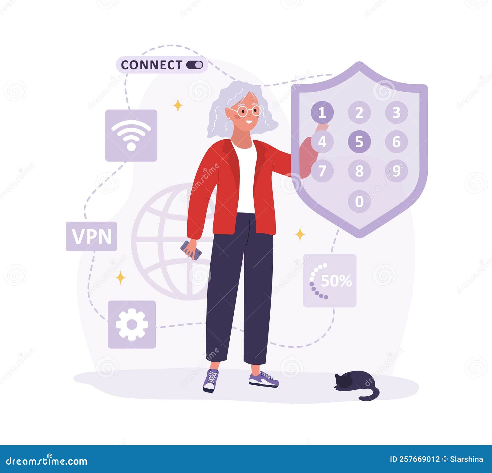 VPN Connection. Elderly Woman Using Virtual Private Network. Password ...