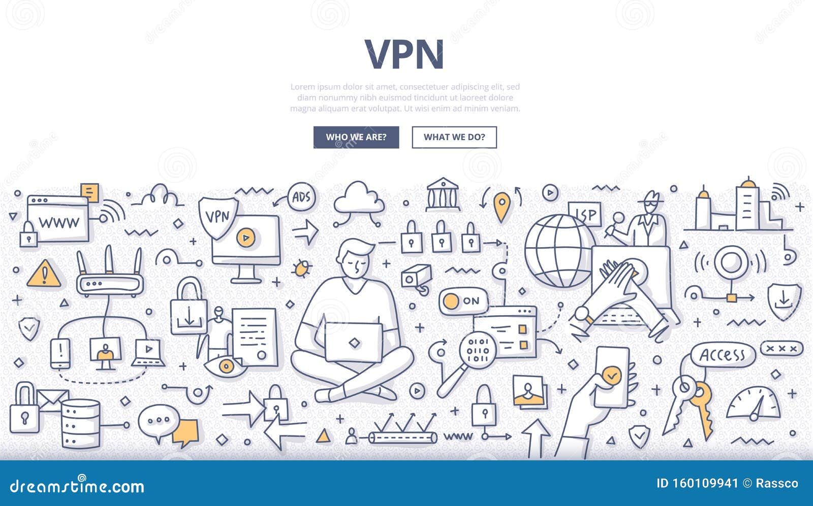 VPN Doodle Concept stock vector. Illustration of internet - 160109941