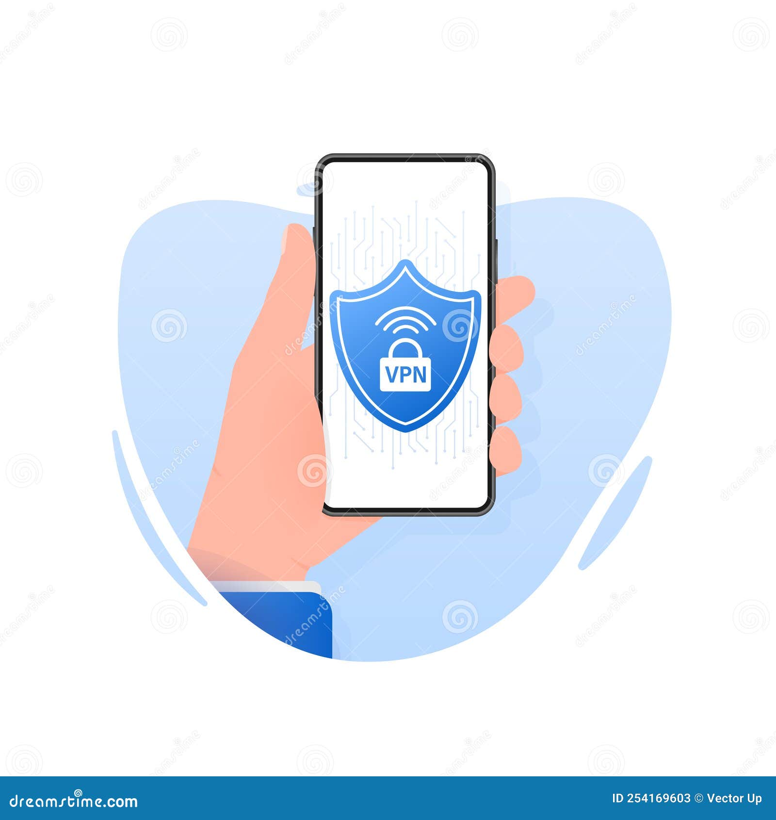 VPN Flat Blue Secure Label on White Background. Vector Illustration ...