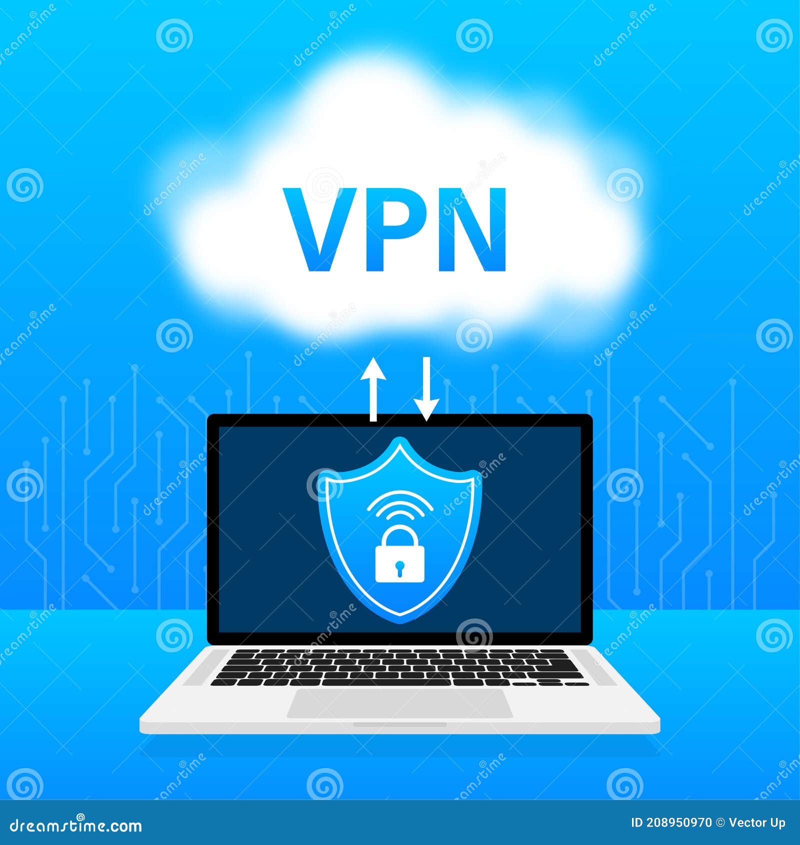 VPN Flat Blue Secure Label on White Background. Vector Illustration ...