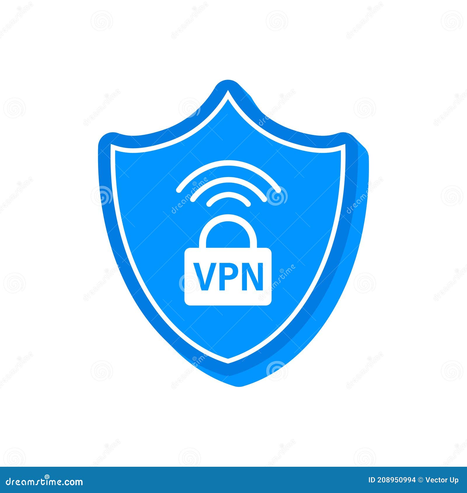VPN Flat Blue Secure Label on White Background. Vector Illustration ...