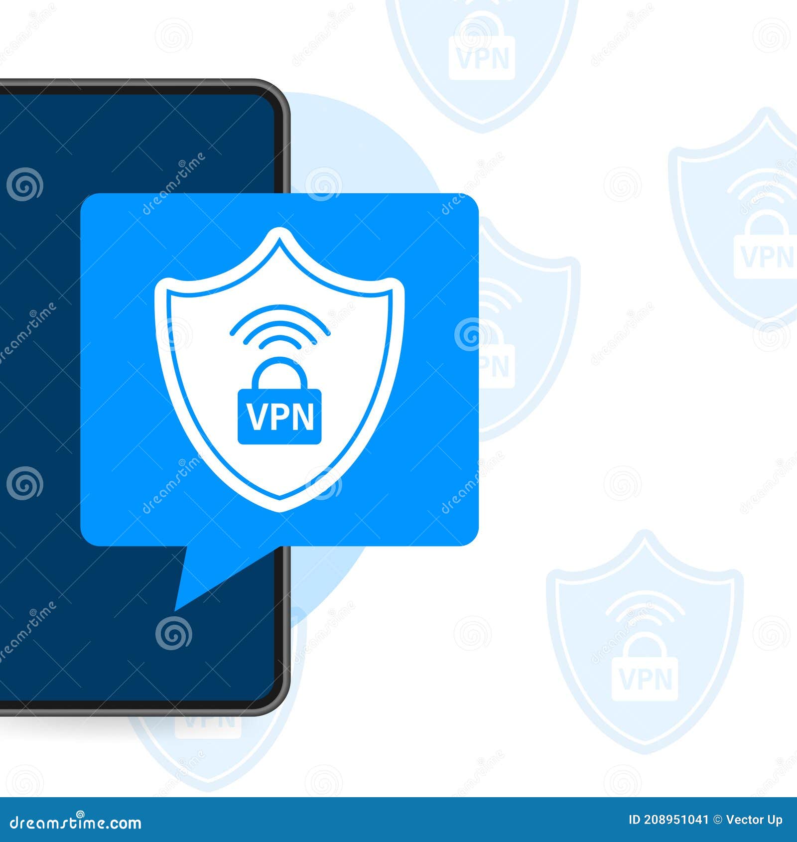VPN Flat Blue Secure Label on White Background. Vector Illustration ...